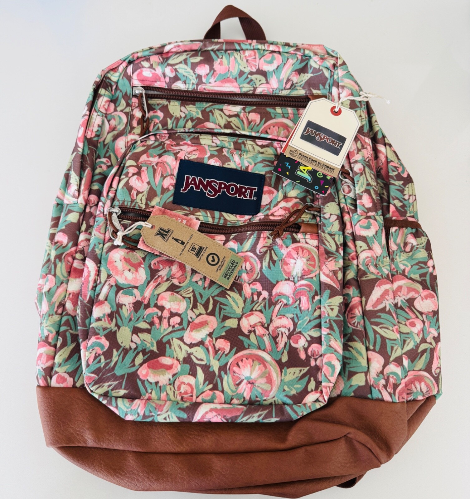 New Jansport Backpack Cool Student XL Painterly Mushroom With Laptop Sleeve