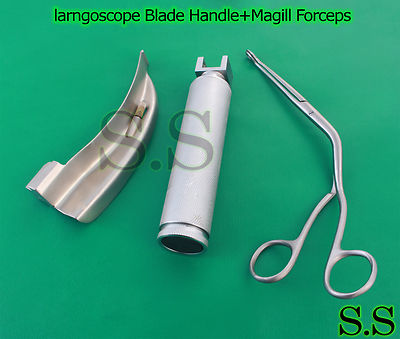 3 PCS Set larngoscope Blade Handle+Magill Forceps Anesthesia Surgical ...