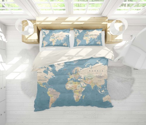 3D Blue World Map Quilt Cover Set Bedding Sets Pillowcases 25 | eBay ...