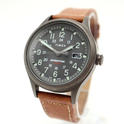 Timex Expedition Scout Solar Mens Watch 42mm Date Brown Leather w New ...