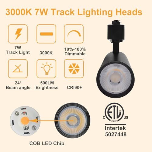 7W 3000K LED H Type Track Lighting Heads Dimmable 3 Wire Track 12 PACK ...
