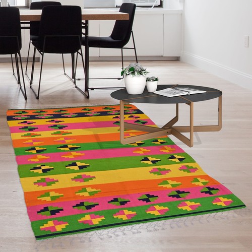 Vintage Handwoven Cotton 3.3x6.6 Ft. Reversible Striped Non-Slip Living ...