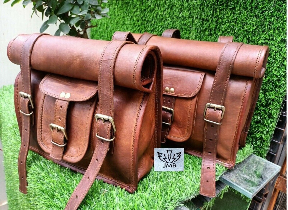 Saddlebags Motorcycle 2 Side Brown Leather Side Pouch Saddle Panniers 2 ...