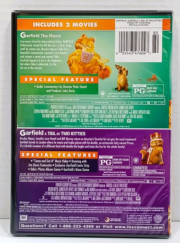 Garfield 1 & 2 - DVD Kids Family Movie Pack BRAND NEW Factory Sealed ...