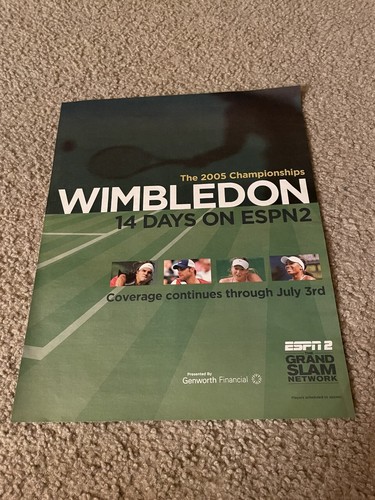 Vintage 2005 WIMBLEDON ON ESPN2 Poster Print Ad ROGER FEDERER SERENA ...