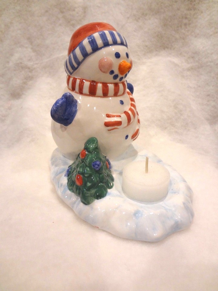 VINTAGE HALLMARK / LOTUS CERAMIC SNOWMAN HOLIDAY TEA LIGHT VOTIVE ...