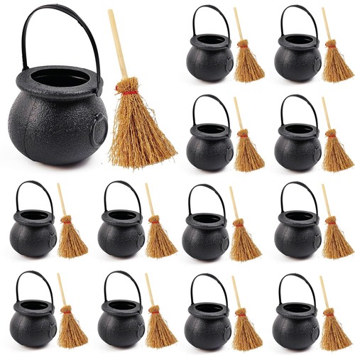 ROYHOO 24PCS/Set Mini Plastic Cauldron with Mini Witch Brooms, Witch ...