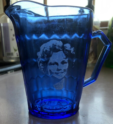 Vintage Shirley Temple 4.5” Tall Cobalt Blue Depression Glass Pitcher ...
