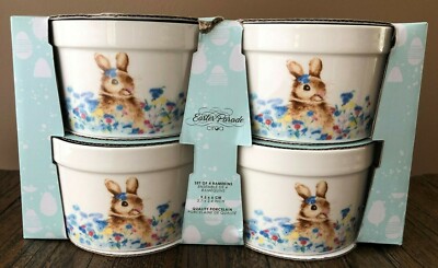 CIROA Set of 4 BUNNY RABBIT & FLOWERS Ramequins EASTER Tidbit Bowls ...