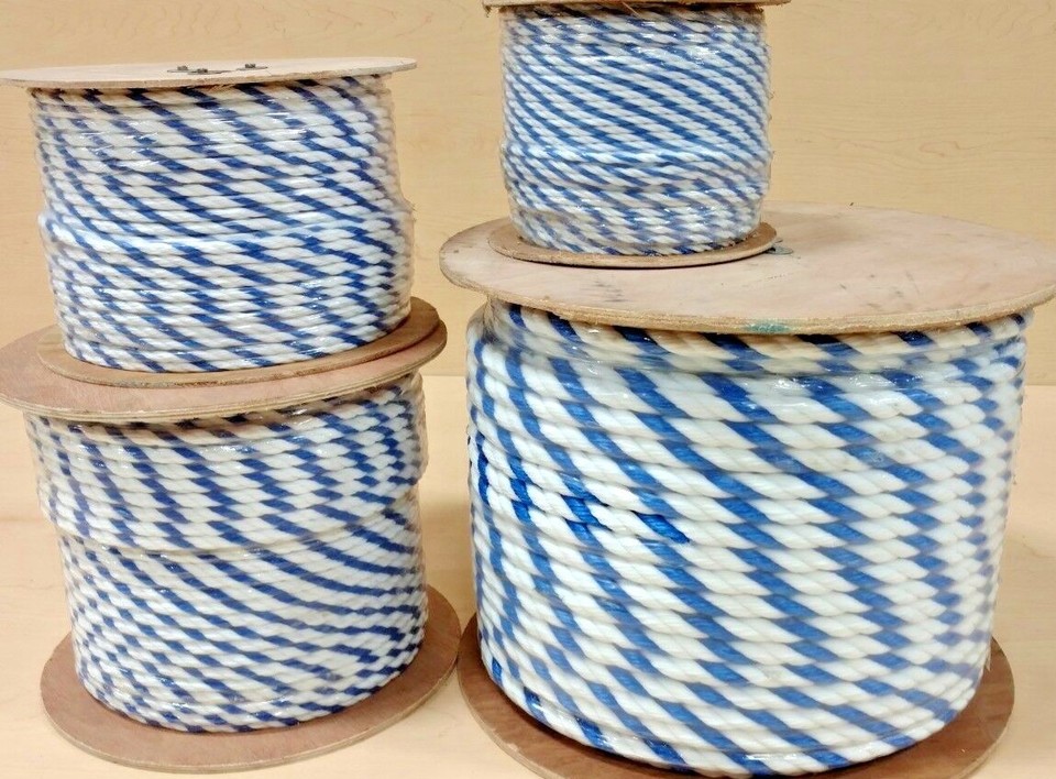 Blue White Poly Polypropylene Pool Rope 3 Strand Twist 1/4 3/8 1/2 5/8 ...