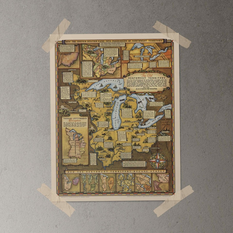 Old Northwest Territory Map Print - 1930s Historical USA States ...
