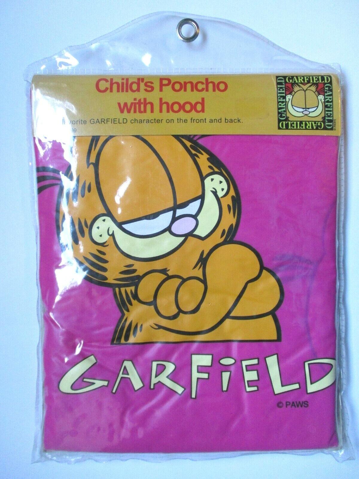 Garfield Vinyl Child's Pullover Rain Poncho & Hood Ages 4 & Up 1999 ...