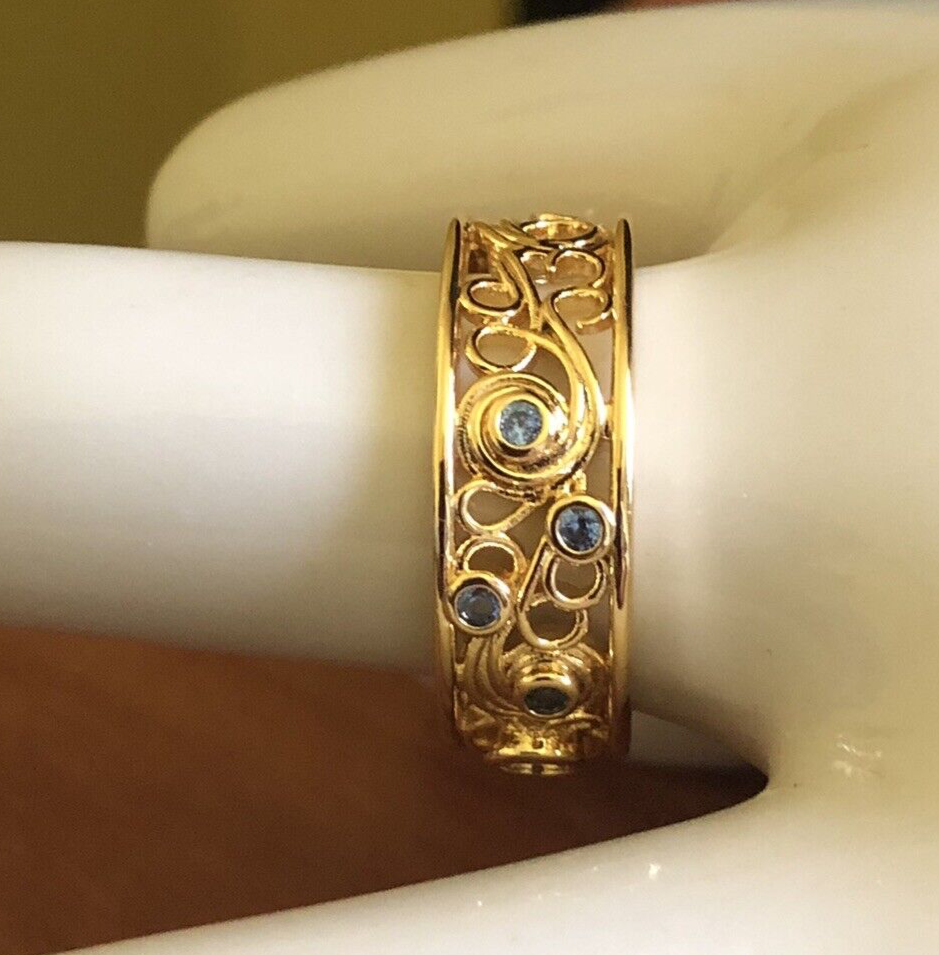 Yellow Gold Plated Multi Gem Filigree Band Ring...size S/9 | eBay