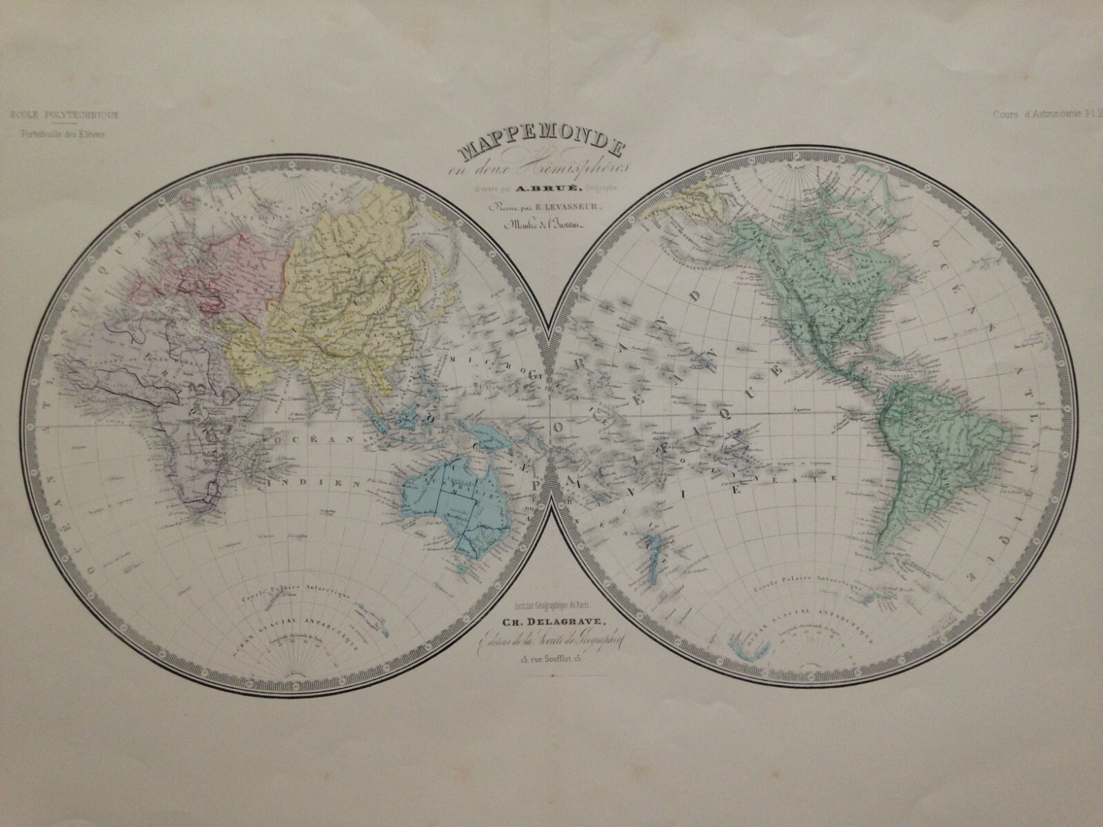 WORLD MAP by BRUE 1860 19e CENTURY LARGE ANTIQUE ENGRAVED MAP | eBay