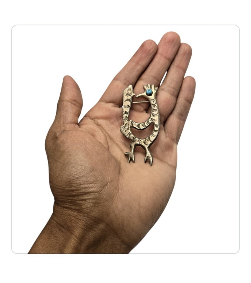 WHIMSICAL VINTAGE NAVAJO BLUE GEM TURQUOISE STERLING SILVER ROAD RUNNER ...