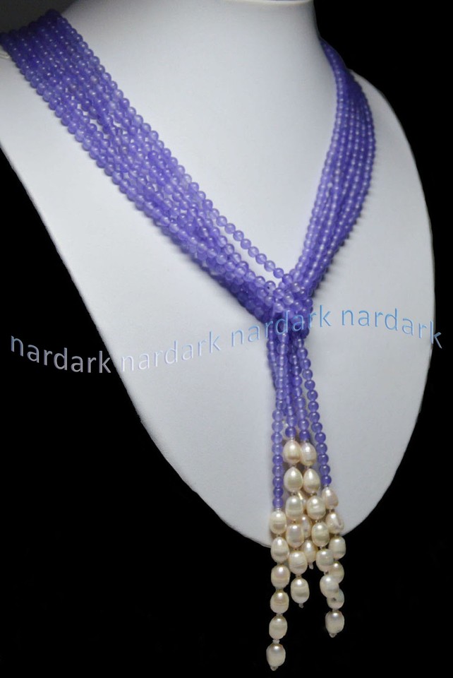 3 Strands Natural 4mm Gemstone Round Beads 7-8mm White Pearl Scarf ...