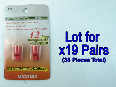 x19 Pair (38 Count) Michiba LED RED Bulb W5W Wedge T10 Parking License ...