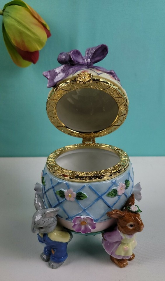 CWC Porcelain Decorative Box - Easter Egg Shaped Hinged Box - Rabbits ...