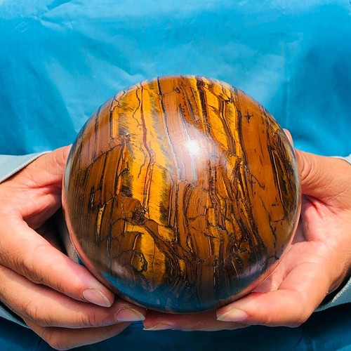 Rare 4.31LB Natural Tiger's Eye Sphere Tumbled Tiger's Eye Ball Healing ...