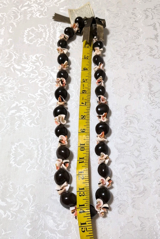 Hawaiian Kukui Nut & Shell Lei Necklace Brown Nuts Pink Shells | eBay