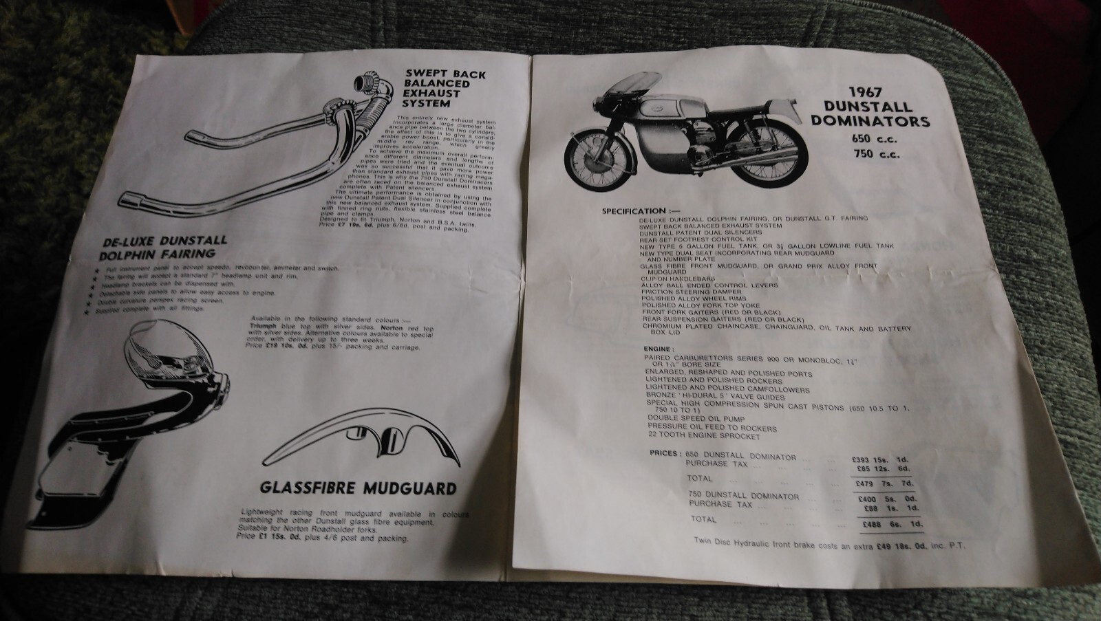 Paul Dunstall Motorcycle/Motorbike Custom Parts Brochure Circa 1968 ...