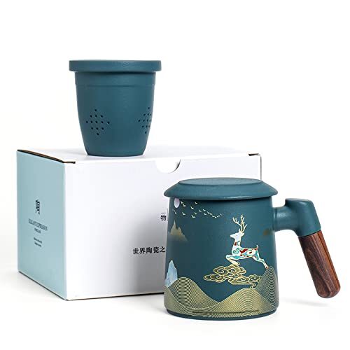 Ceramic Tea Mug with Infuser & Lid Tea Cup Moon Deer Mountain Creative ...