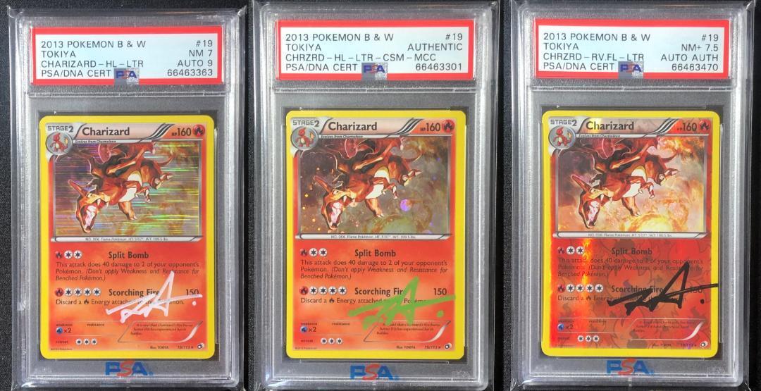 TOKIYA SIGNED B&W Charizard Set Pokemon 2013 All 3 Holo English PSA ...