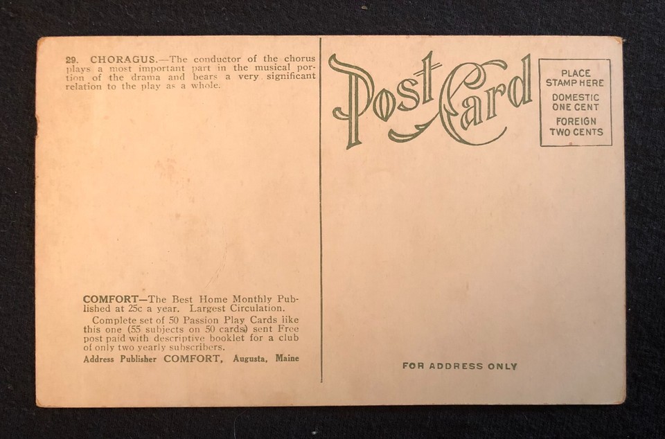 Choragus Music Conductor Comfort Mag. Passion Play Color Post Card ...