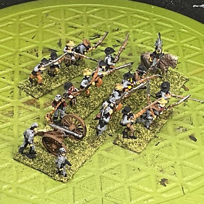 15mm Painted ACW Confederate Regt. , 16 Infantry, 1 cannon w/Crew, 1x ...