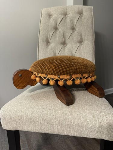 Vintage Hand Crafted Wood Cloth Turtle Stool Custom Decorative Homemade ...
