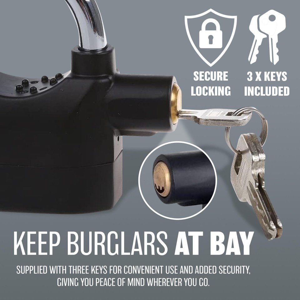 MOTION SENSOR ALARM PADLOCK SHED GARAGE ALARMED HEAVY DUTY WIRELESS ...