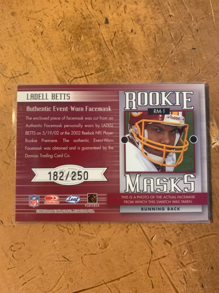 2002 Leaf Rookies and Stars Rookie Masks #RM1 Ladell Betts /250 | eBay