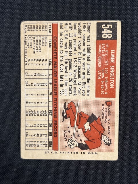 1959 Topps - High # #548 Elmer Singleton for sale online | eBay