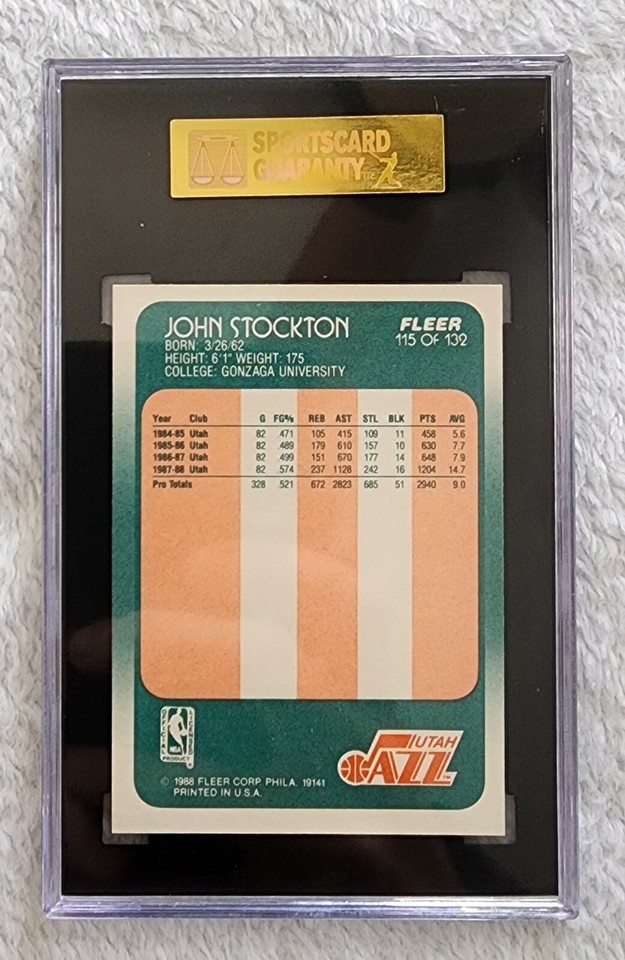 John Stockton 1988-89 Fleer #115 Rookie SGC 9 MINT - 96 Excellent ...