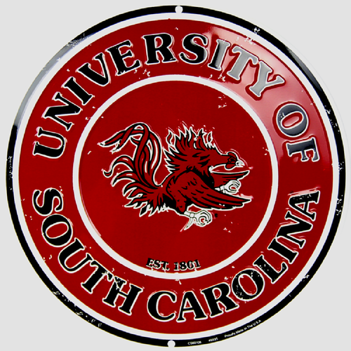 UNIVERSITY OF SOUTH CAROLINA GAMECOCKS EMBOSSED METAL NOVELTY ROUND ...