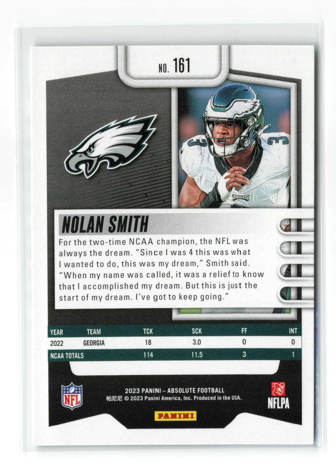 NOLAN SMITH #161 RC 2023 PANINI ABSOLUTE EAGLES | eBay