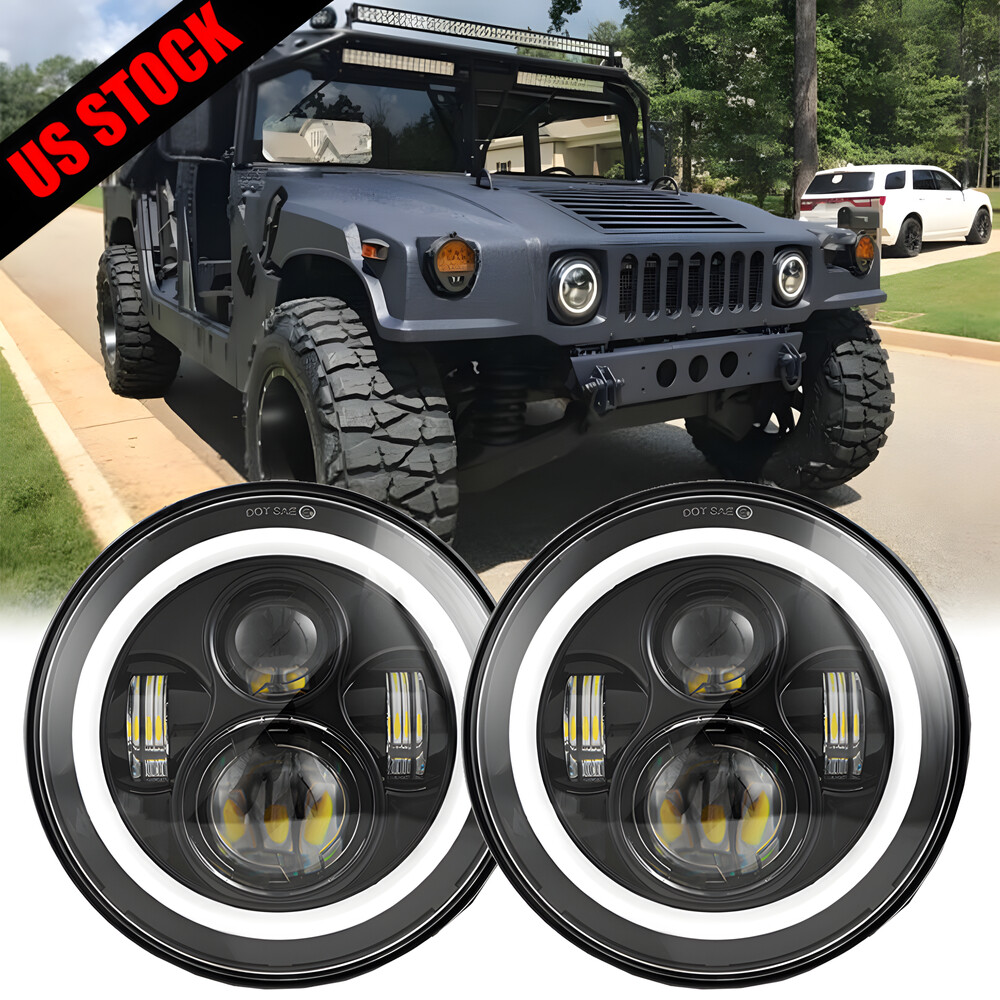 2PC For Humvee M998 M923 M35a2 Truck 7'' INCH LED HALO Headlights HI/LO ...