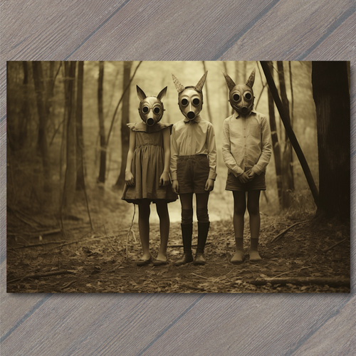 5x7" Weird Creepy Vintage Look Vibe Kids Masks Halloween Cult Unusual ...