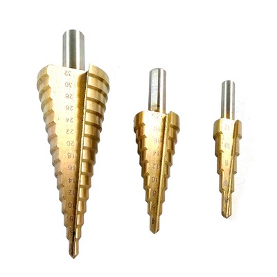 Pack 3 HSS Steel 4212 Step Cone Drill Titanium Bit Set Hole Cutter 4-12 ...