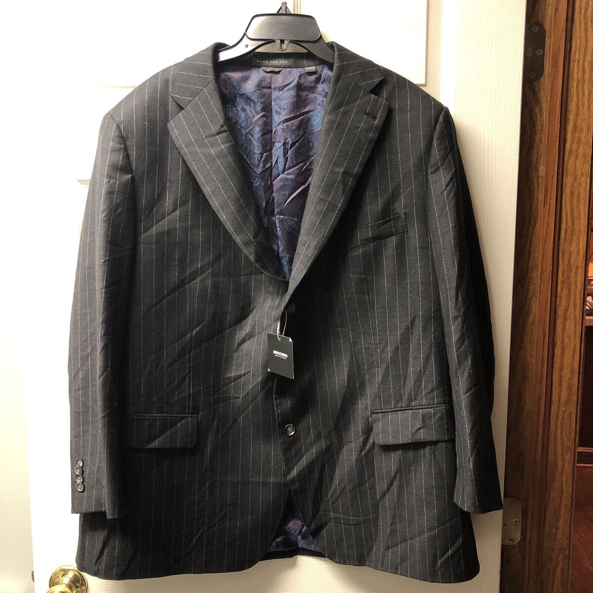 Indochino Wool Suit Jacket Black Pin-stripe Satin Liner - 40 Indochino Wool Suit Jacket Black Pin-stripe Satin Liner - 40