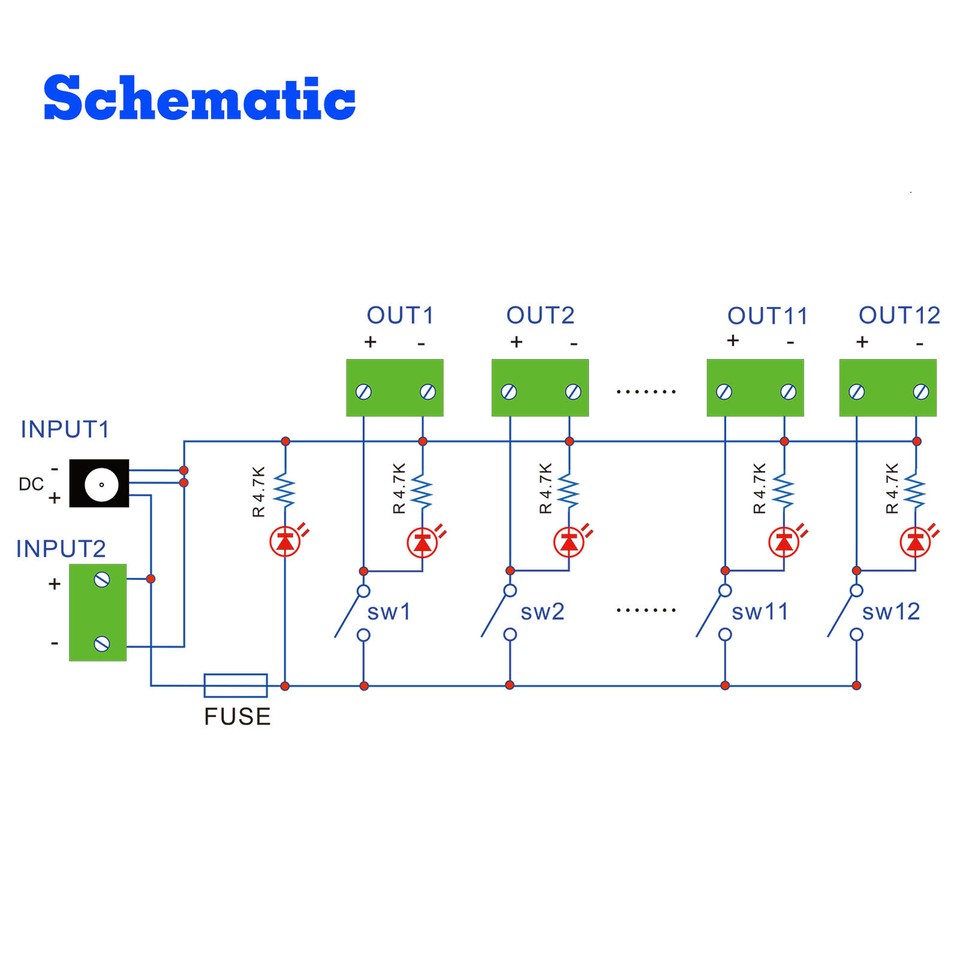 Evemodel 3V-24V DC Power Distribution Module 12 Channel Individual ...