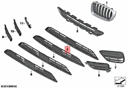 Genuine BMW X3 F25 Front Center Lower Open Grille OEM 51117338476 | eBay