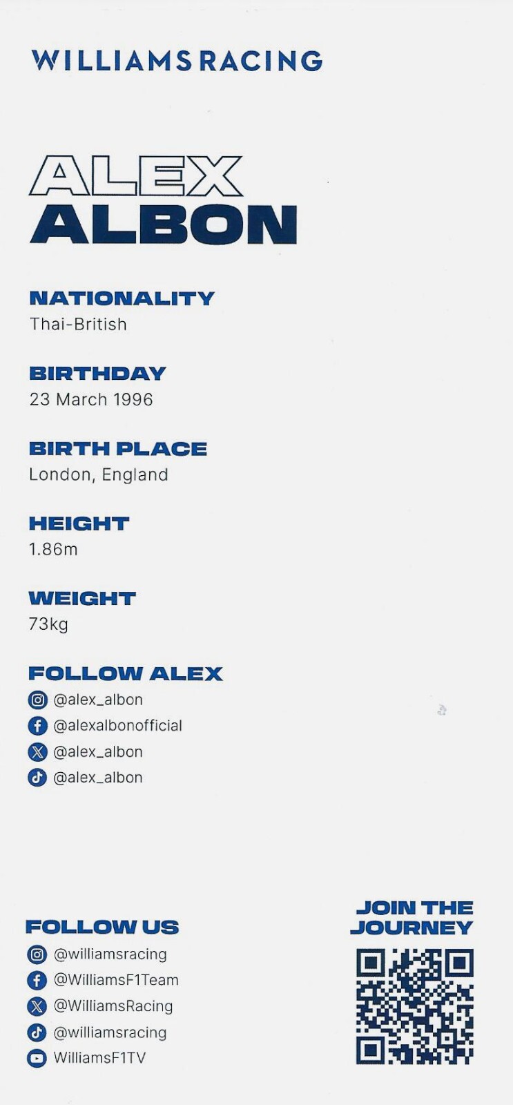 2024 Official Williams F1 Racing Team Alex | Grelly UK