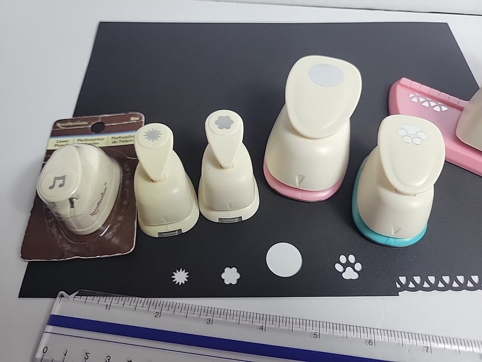 7 Assorted Paper PUNCHES Recollections Dog Paw Music Dot Border Flower ...