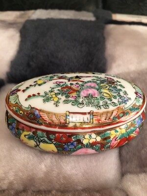 VINTAGE PORCELAIN TRINKET BOX LOTUS BLOOMS BRAND | eBay