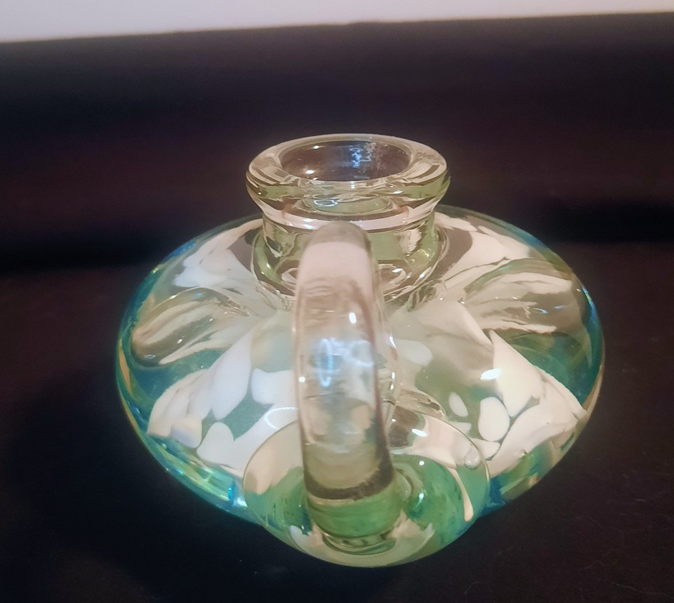 Vintage Joe St Clair Paperweight Candle Holder White Flowers Controlled ...