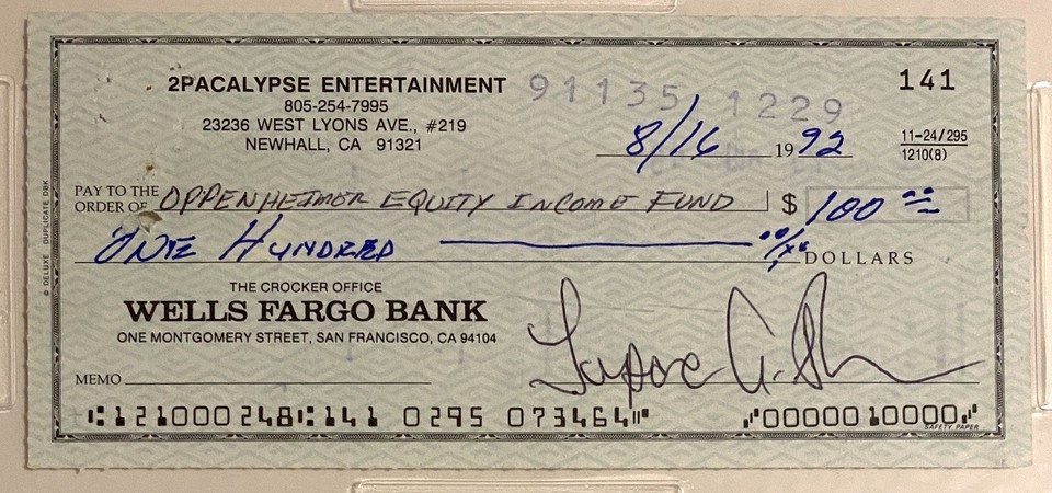 Tupac Shakur Signed Check – PSA MINT 9 | eBay