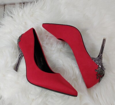 Red Pumps 4" Stilettos w/ Metal Accented Heels Women's Size US 6.5 Faux ...