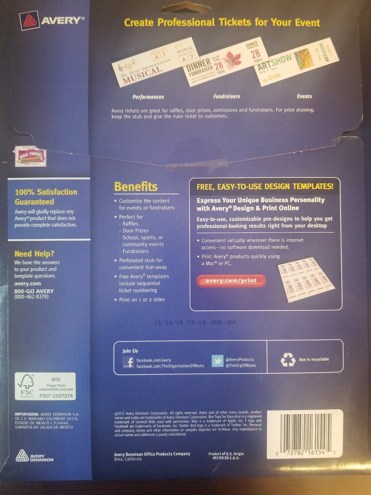 Avery Tickets with Tear-Away Stubs, Matte, 1-3/4" x 5-1/2", 200 Tickets ...