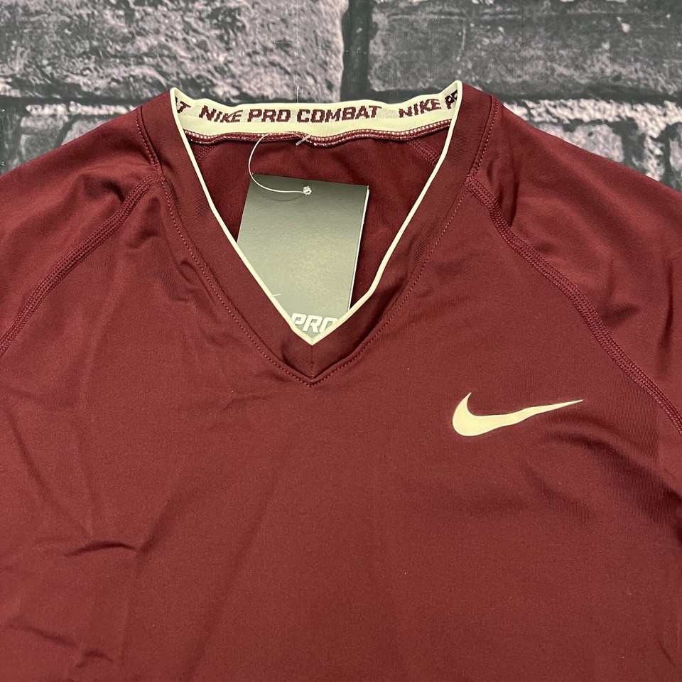 Nike Pro Womens Medium Maroon Combat Dri Fit Compression Long Sleeve V ...